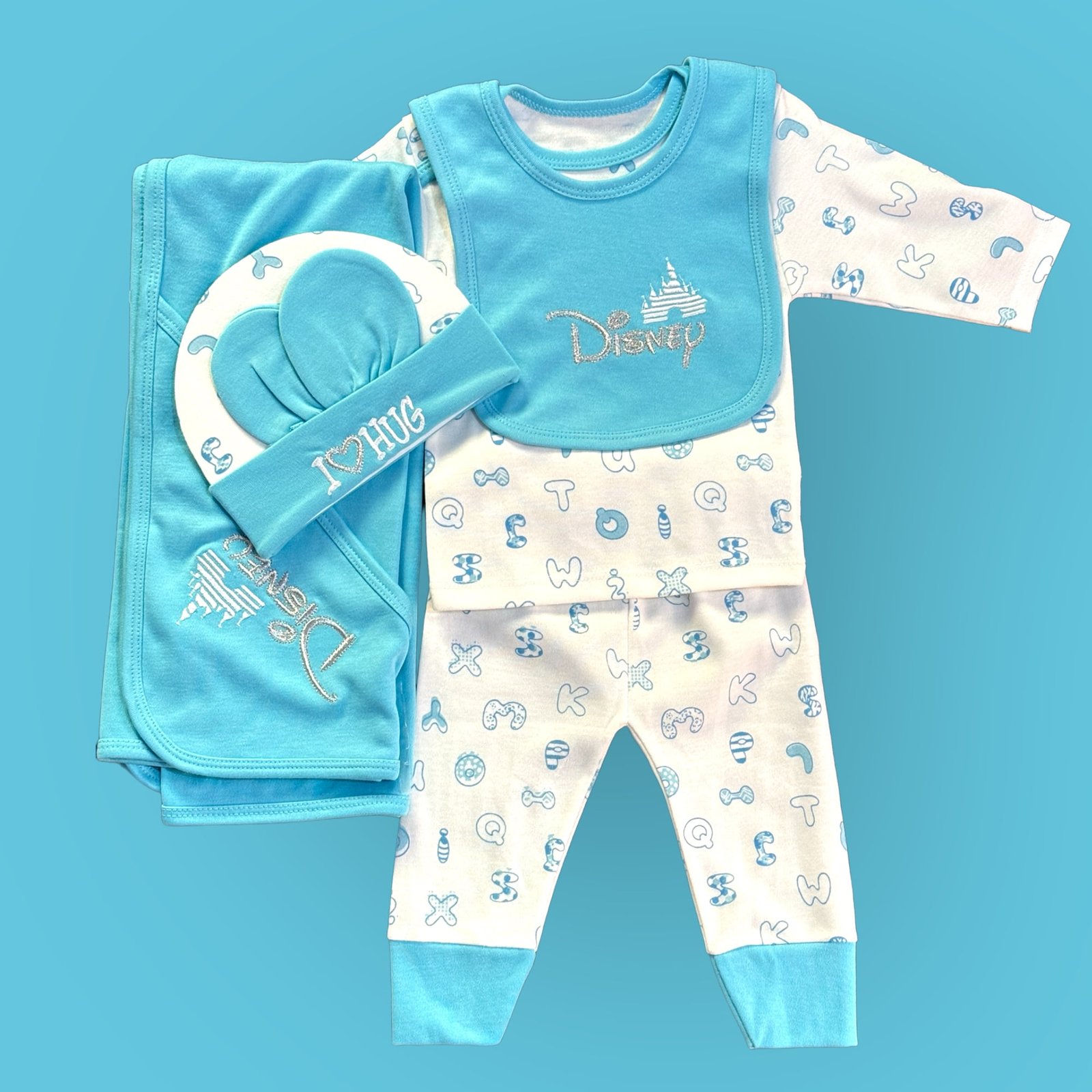 Disney Newborn Baby Starter Set 7pcs (White and Blue) – Items World